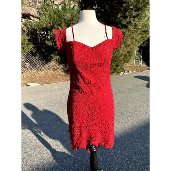 Trixxi | Dresses | Trixxi Womens 3 Red Dress Lace Off Shoulder V Neck ...